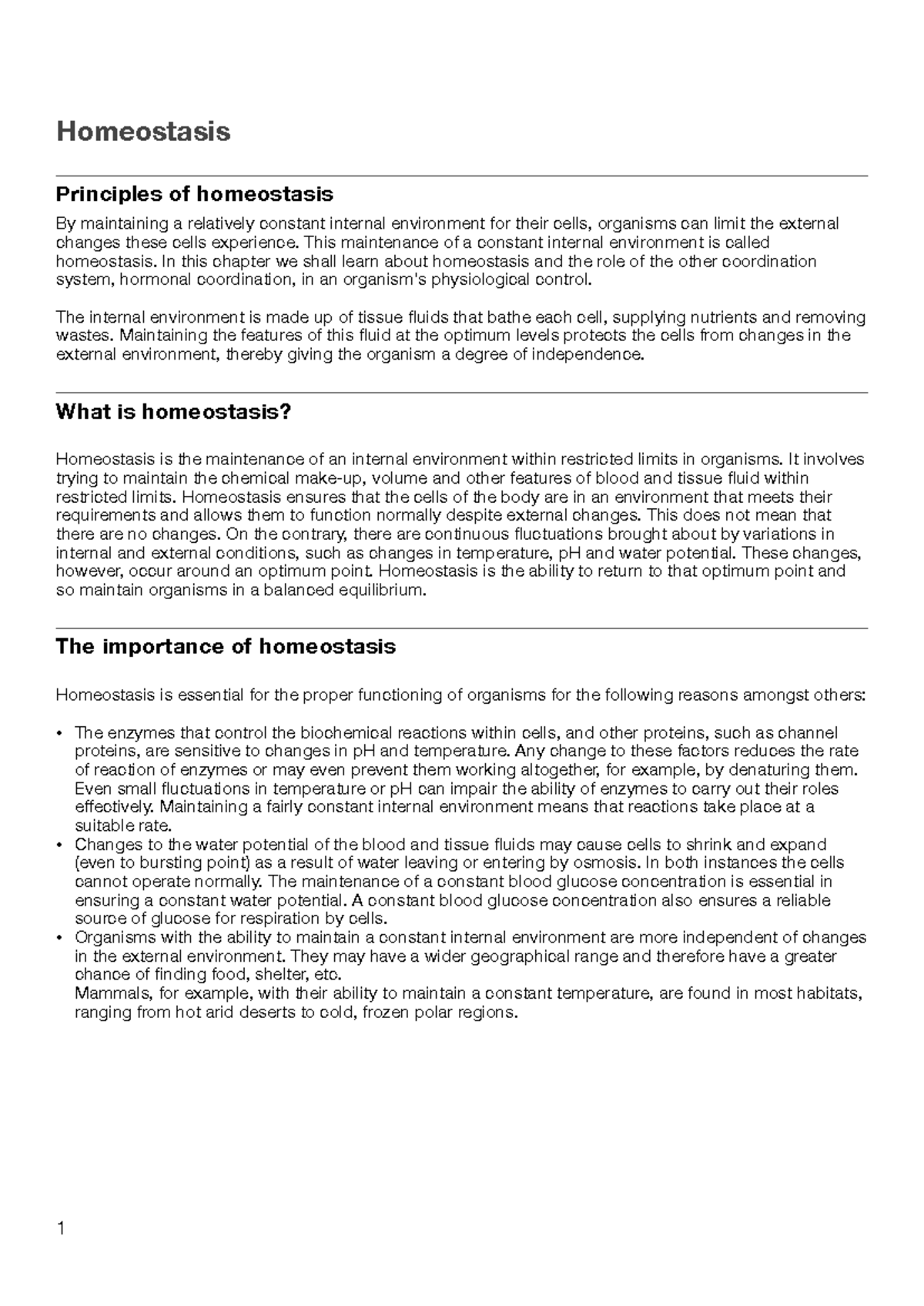 1) Principles of homeostasis & Feedback mechanisms - Homeostasis ...