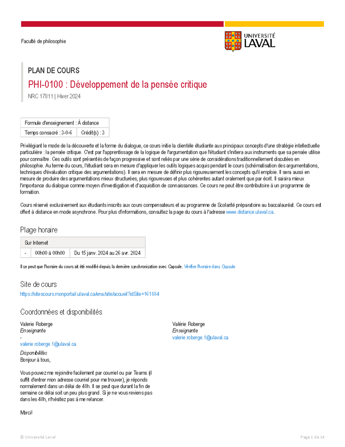 PHI-0100 Plan de cours - Résumé Développement de la pensée critique ...