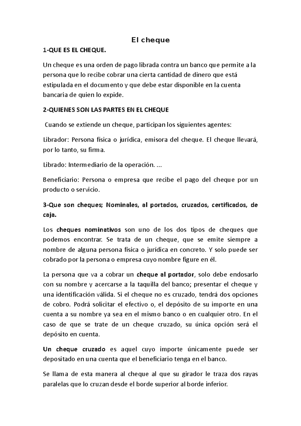 El cheque, definición y demas - El cheque 1-QUE ES EL CHEQUE. Un cheque ...