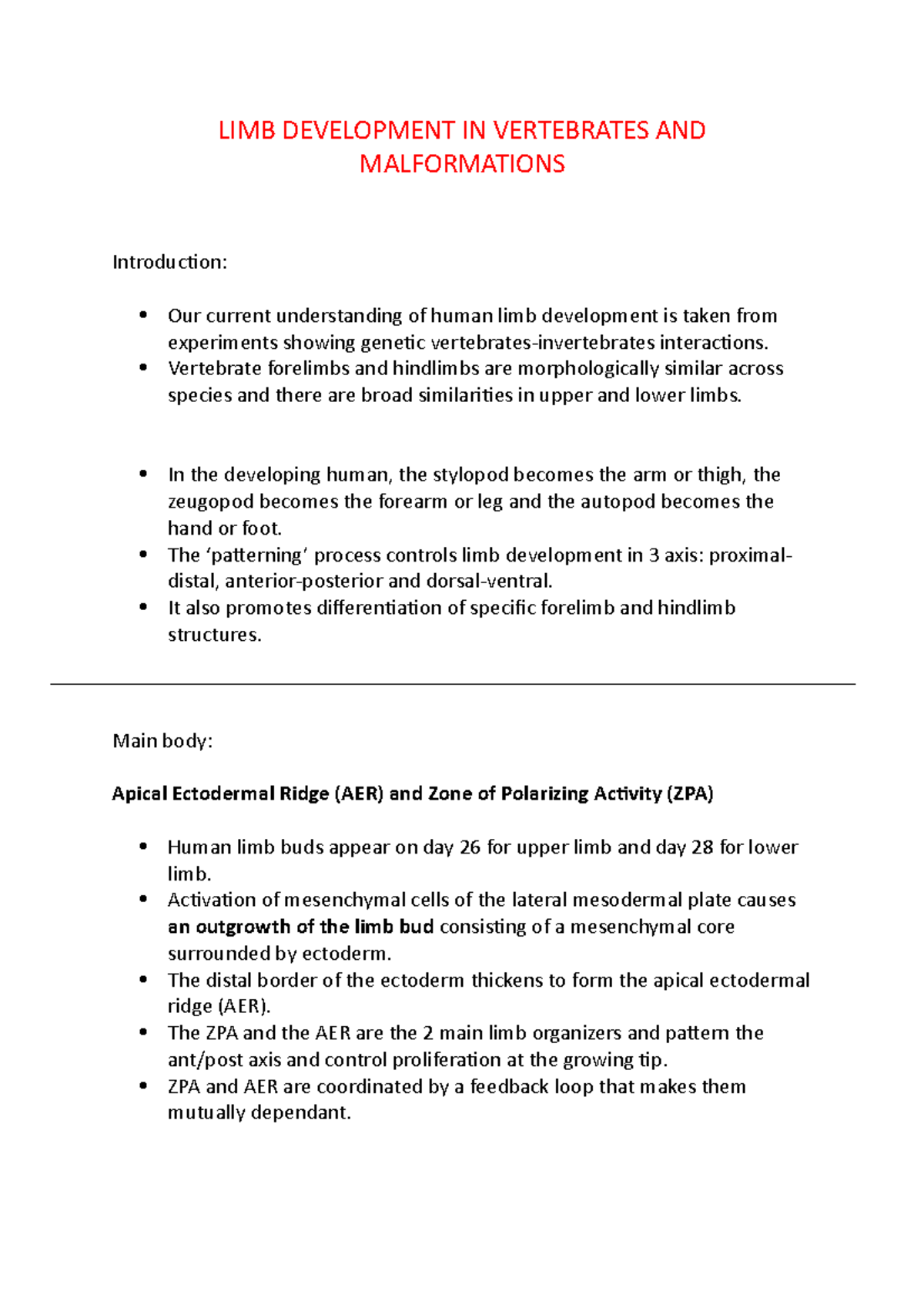 LIMB Development IN Vertebrates AND Malformations - LIMB DEVELOPMENT IN ...
