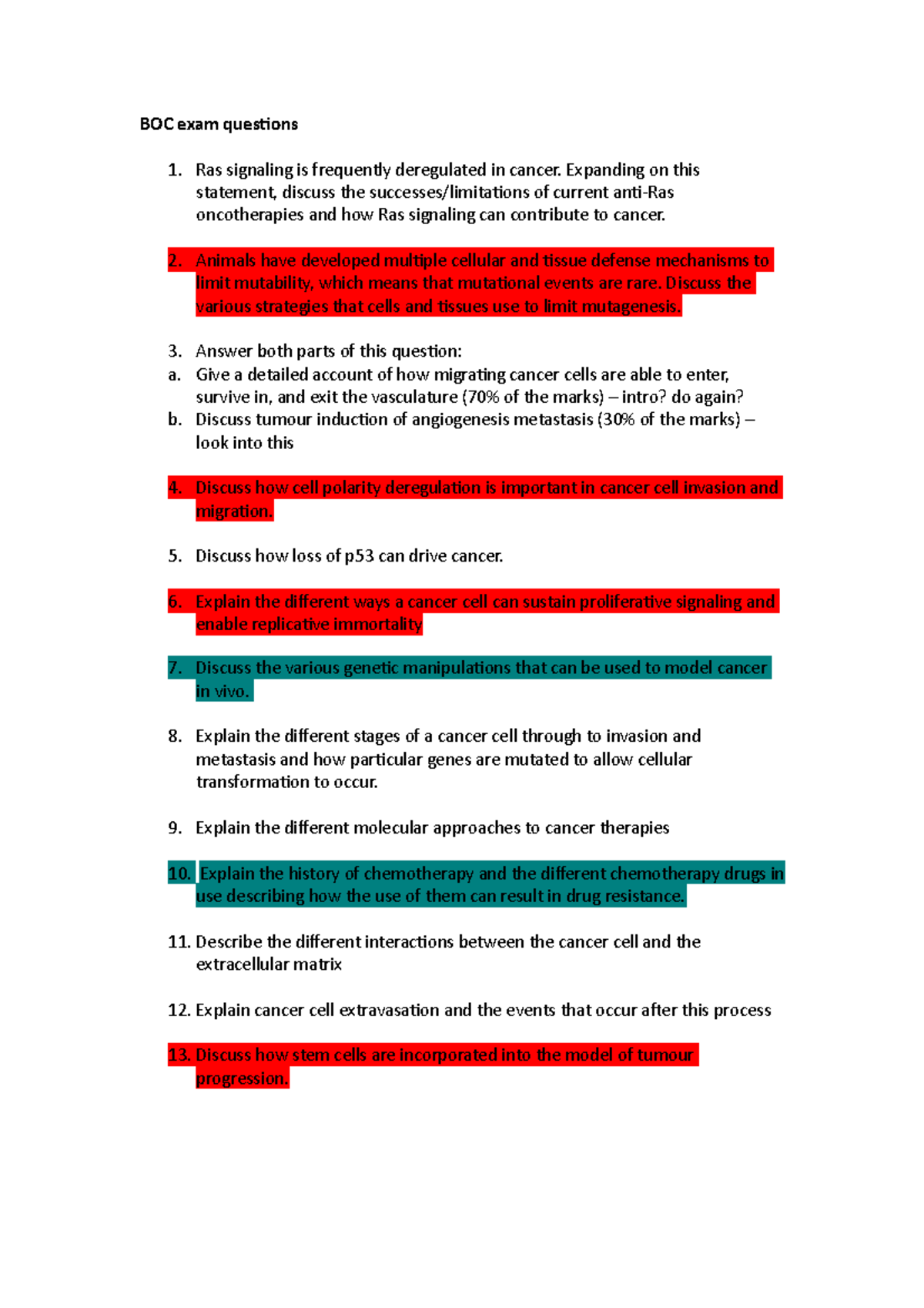 BOC exam questions - BOC exam questions Ras signaling is frequently ...