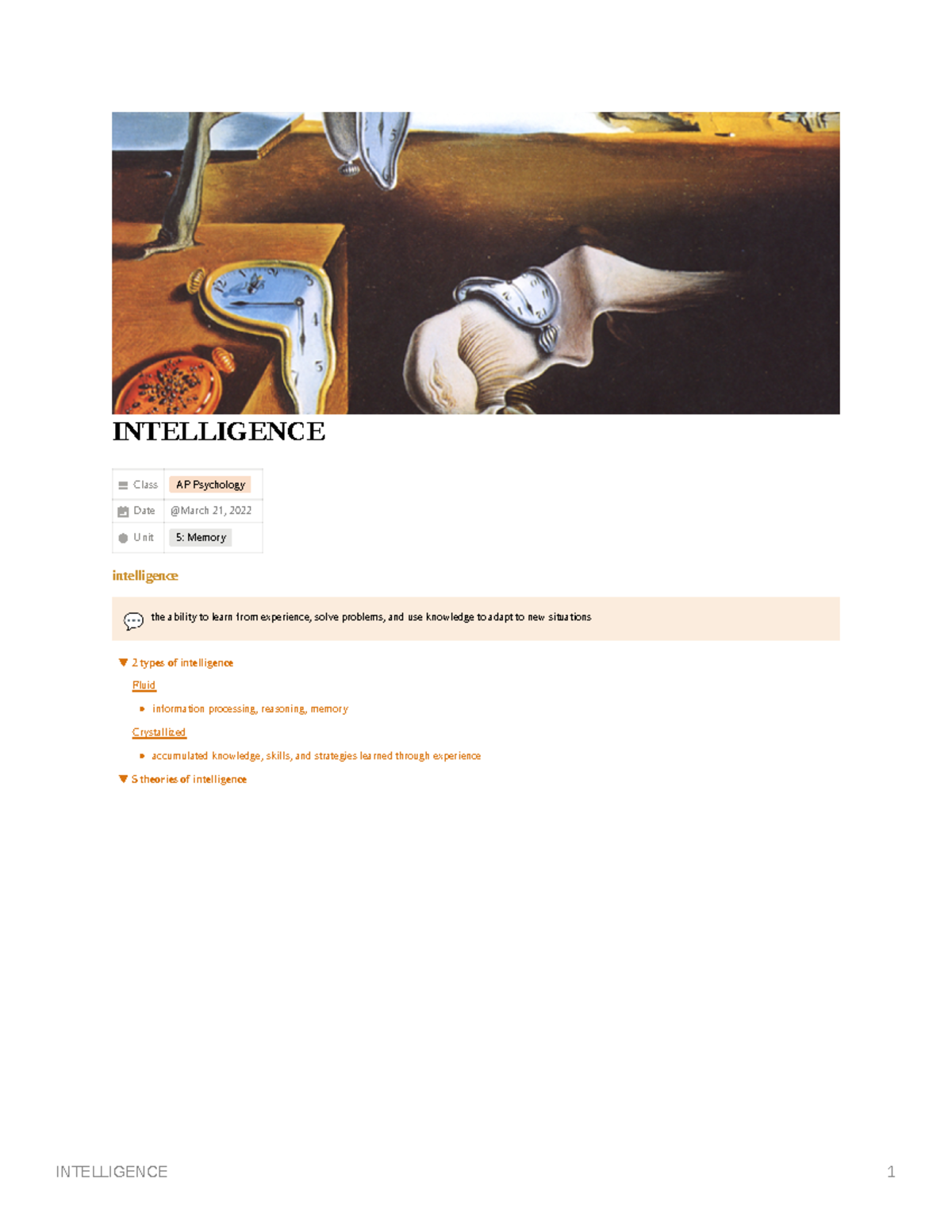 Theories of Intelligence - INTELLIGENCE 1 INTELLIGENCE Class AP ...