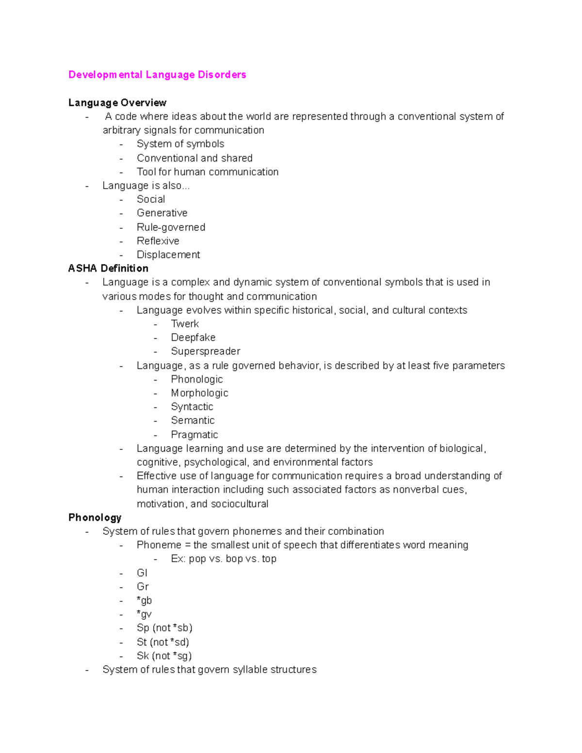 Developmental Language Disorders Overview - Studocu