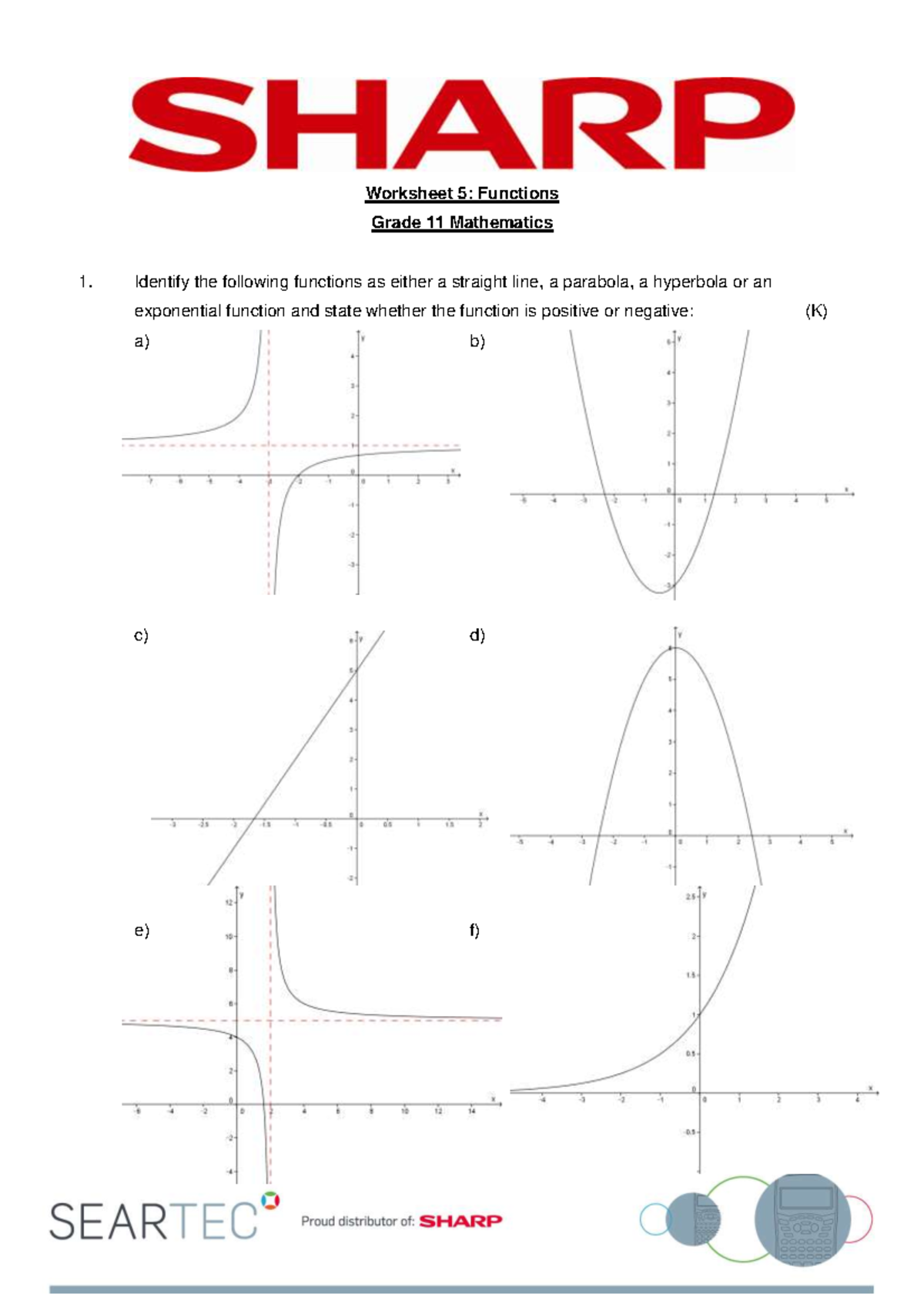 Worksheet 5 Functions Grade 11 Mathematics - Worksheet 5: Functions ...