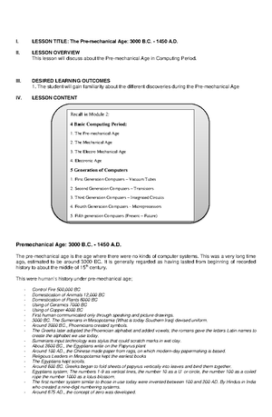 Overview OF FOUR Basic Computing Period - I. LESSON TITLE: OVERVIEW OF ...