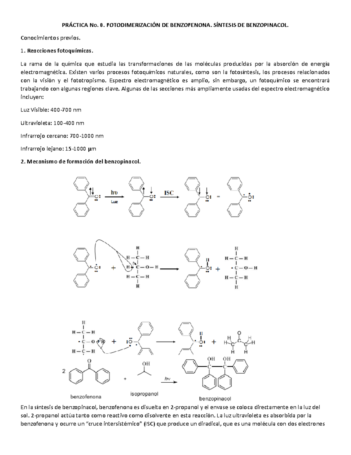 Práctica No0 QO3 Previo - PRÁCTICA No. 0. FOTODIMERIZACIÓN DE ...