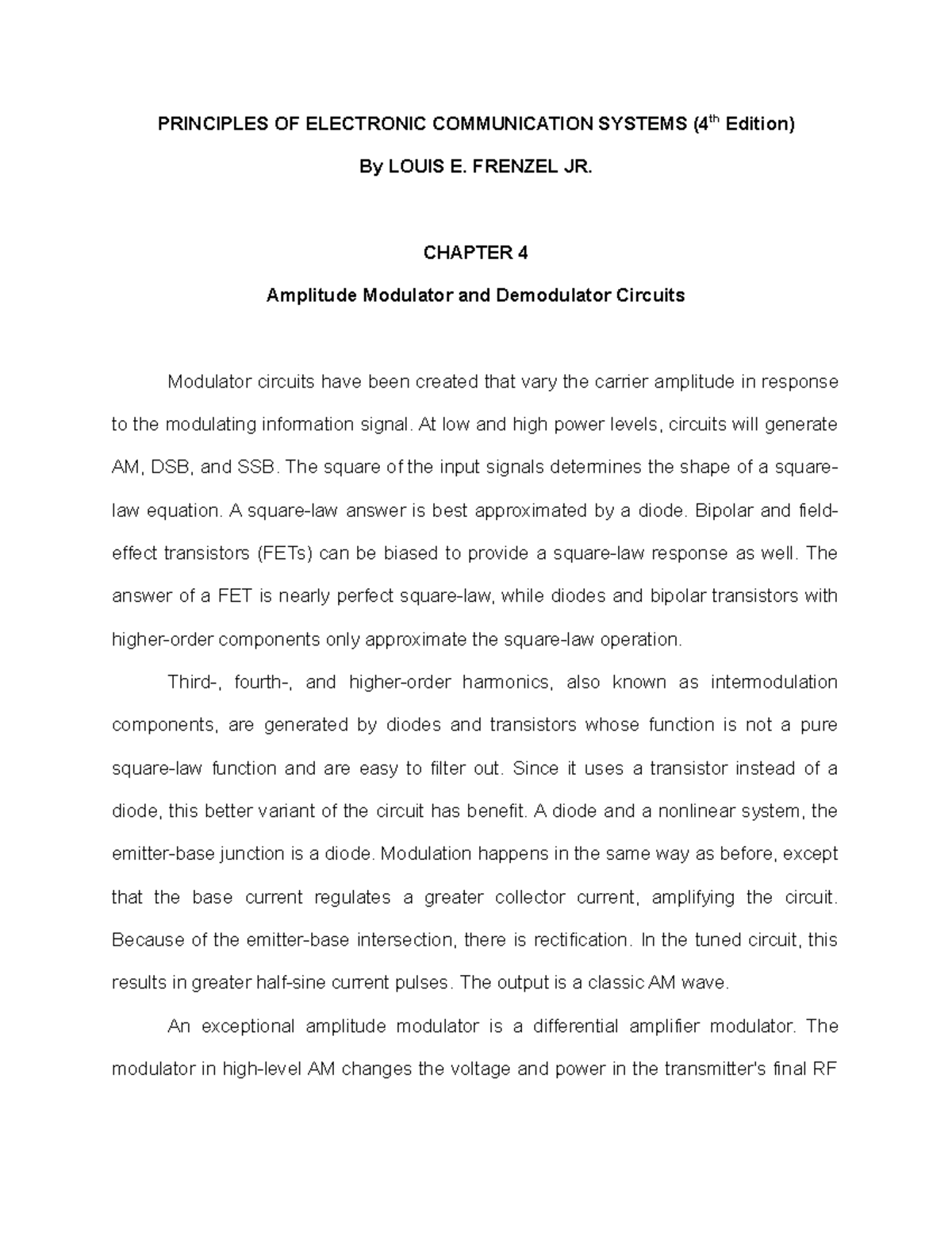 Chapter 4 Amplitude Modulator and Demodulator Circuits - PRINCIPLES OF ...