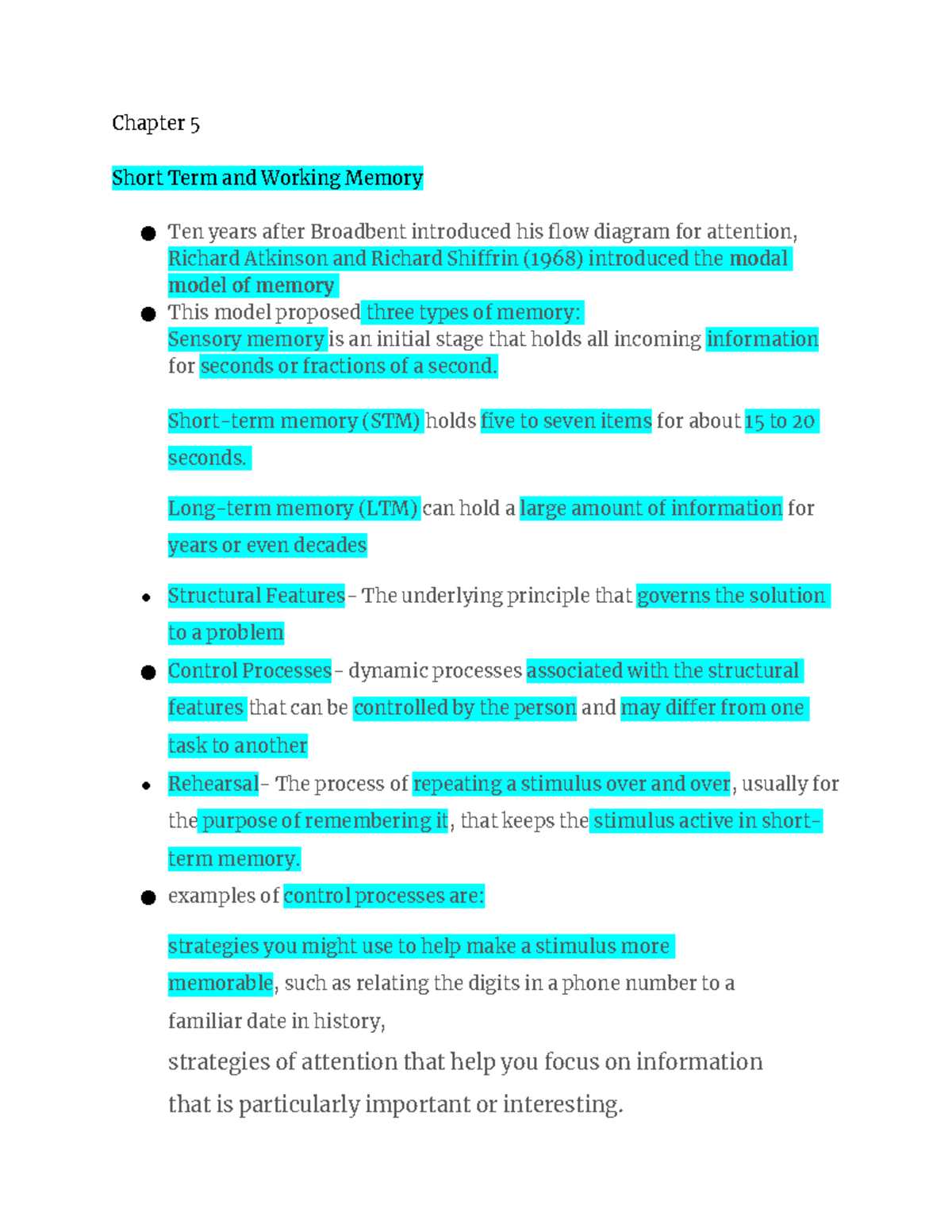 Chapter 5 STM - cognitive psychology lecture notes - Chapter 5 Short ...