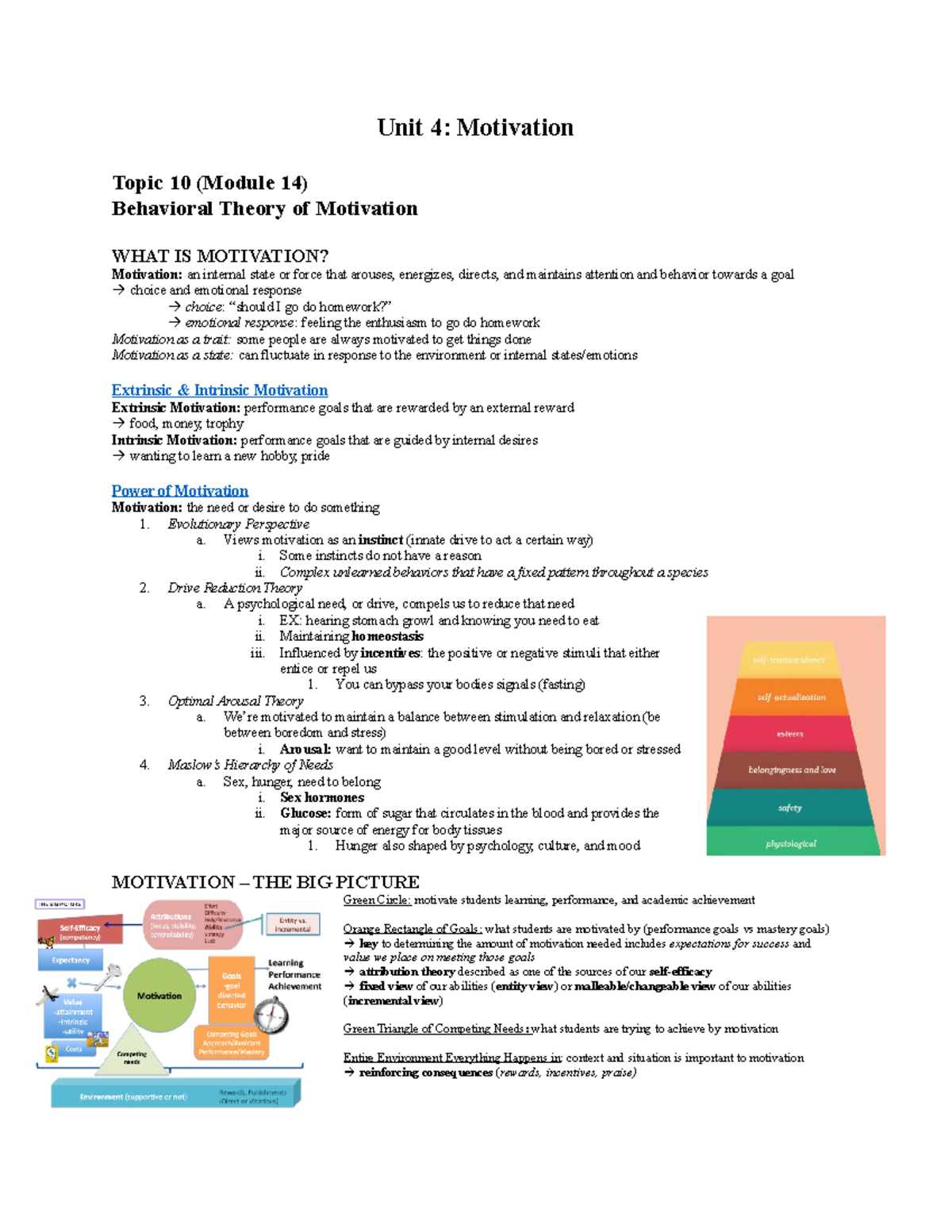 Unit 4 - All notes from Unit 4 PSY 215 - Unit 4: Motivation Topic 10 ...