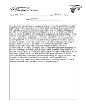 Selecting Eyeglasses Worksheet - Name(s ...