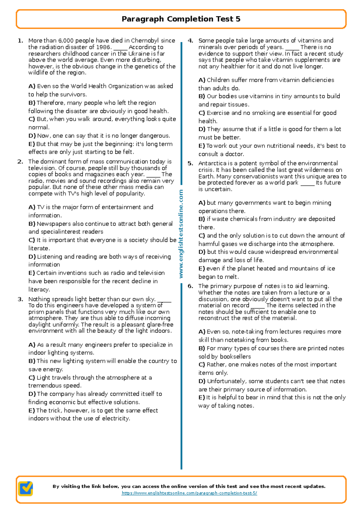 1756 paragraph-completion-test-5 englishtestsonline - More than 6,000 ...