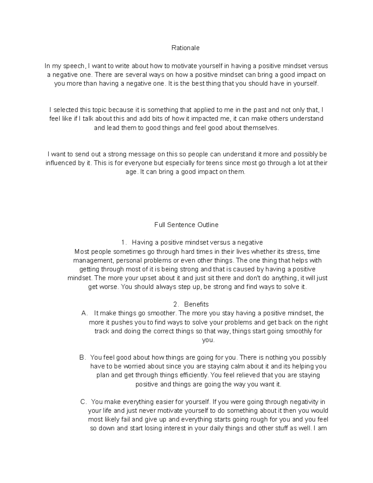 Rationale And Outline Rationale In My Speech I Want To Write About How To Motivate Yourself
