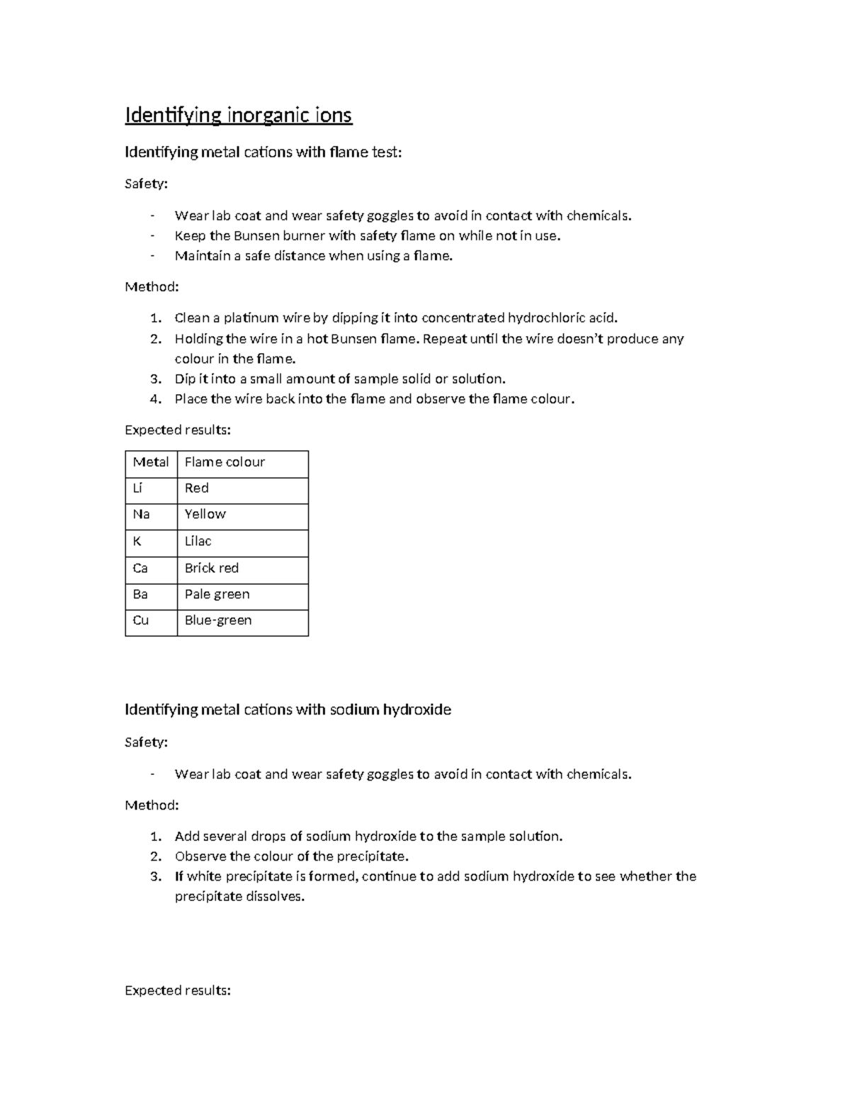 Identifying inorganic ions required practical - Identifying inorganic ...