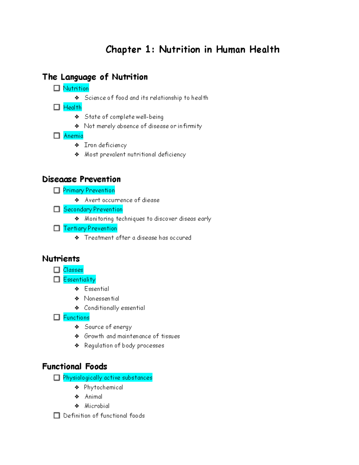 NUT- Chapter 1 Notes - Online Course - Chapter 1: Nutrition in Human ...