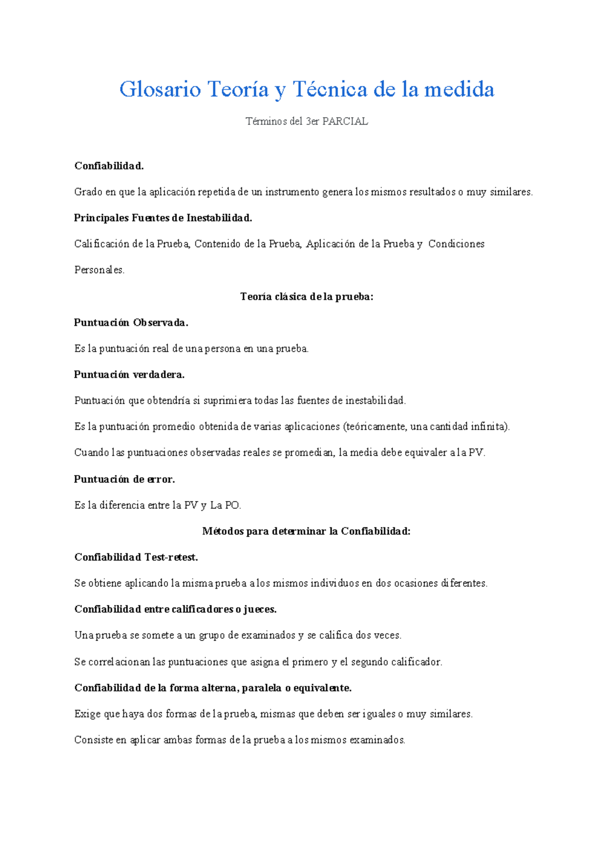 Glosario 3er parcial - TTM - Glosario Teoría y Técnica de la medida Términos del 3er PARCIAL ...