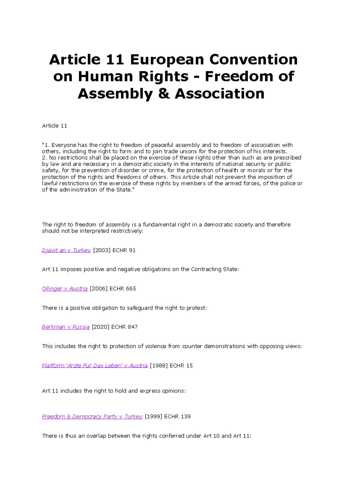 Article 11 European Convention on Human Rights- Ollinger v Austria 2006 ...