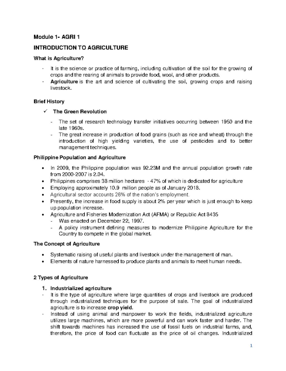 AGRI 1 Module 1 - DO NOT REPRODUCE. - Module 1- AGRI 1 INTRODUCTION TO ...