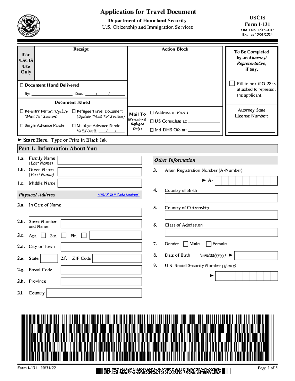 I-131 - fdnv kfd bkfgb - For USCIS Use Only USCIS Form I- OMB No. 1615 ...