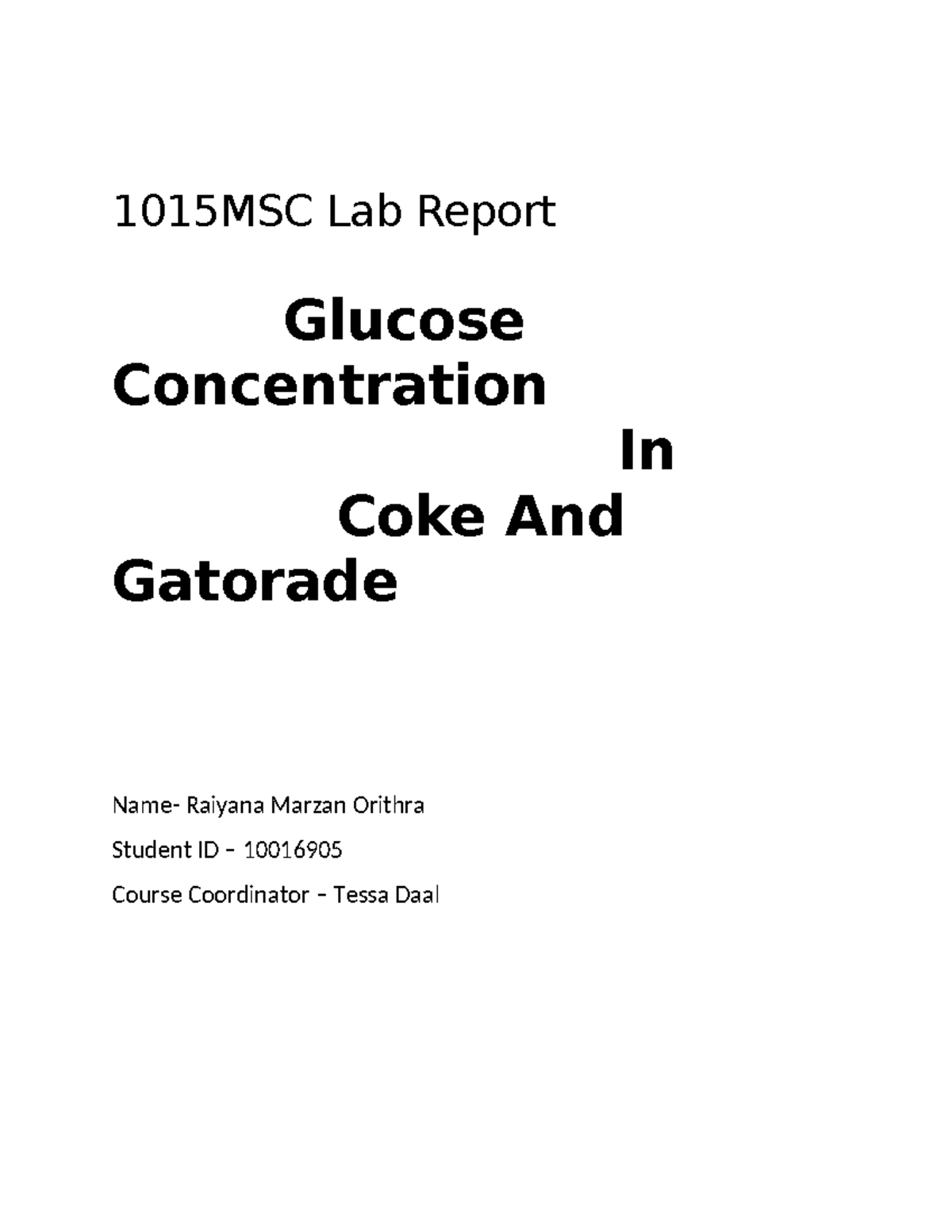 1015MSC Lab Report intro - 1015MSC Lab Report Glucose Concentration In ...