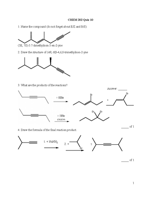 CHEM 202 quiz 8 key - Practice Quiz for Chapter 8 of Organic Chemistry ...
