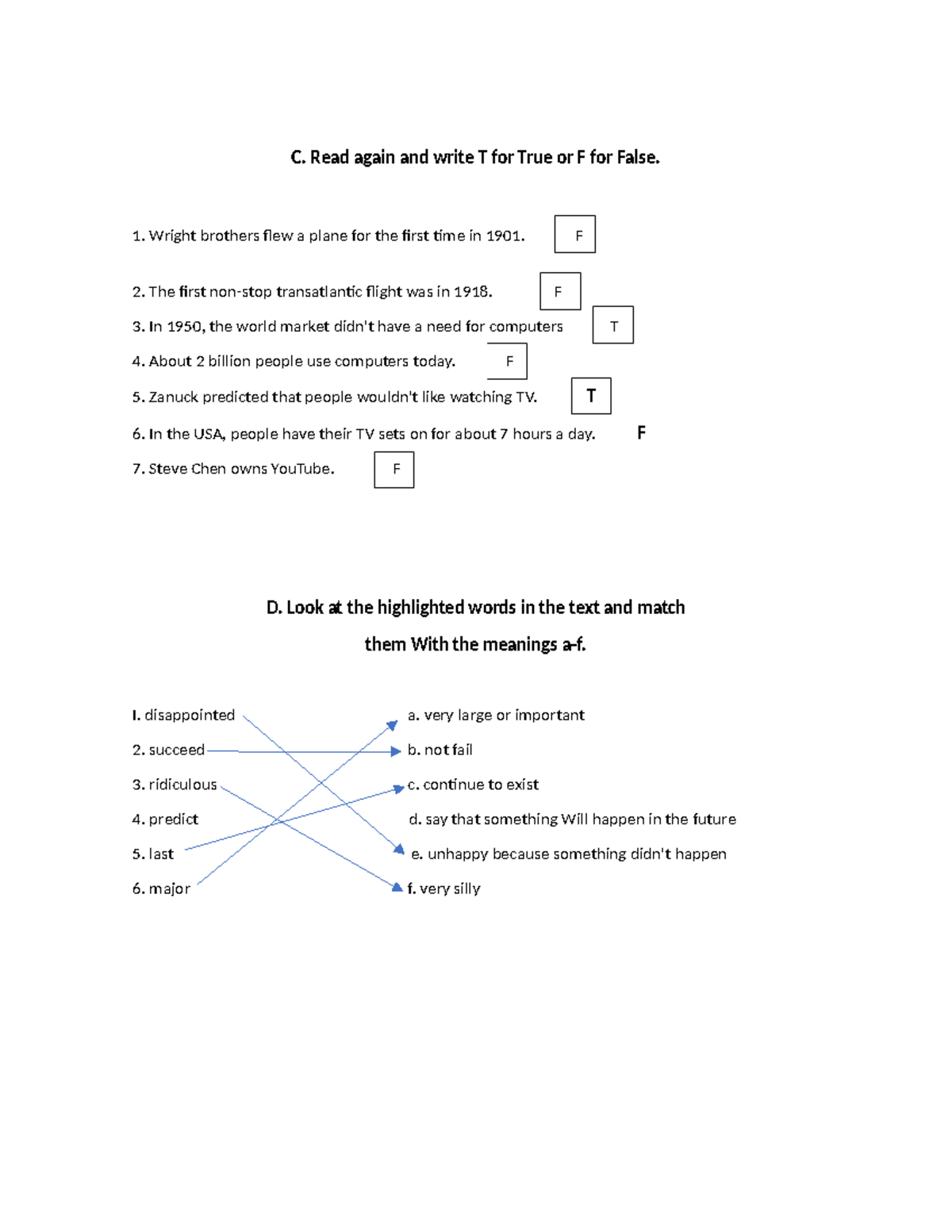Lesson 4a - Is it worth buying - C. Read again and write T for True or ...