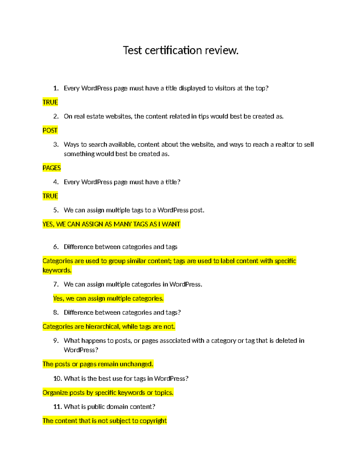 Word Press Test Certification Review. (practice questions) - Test ...