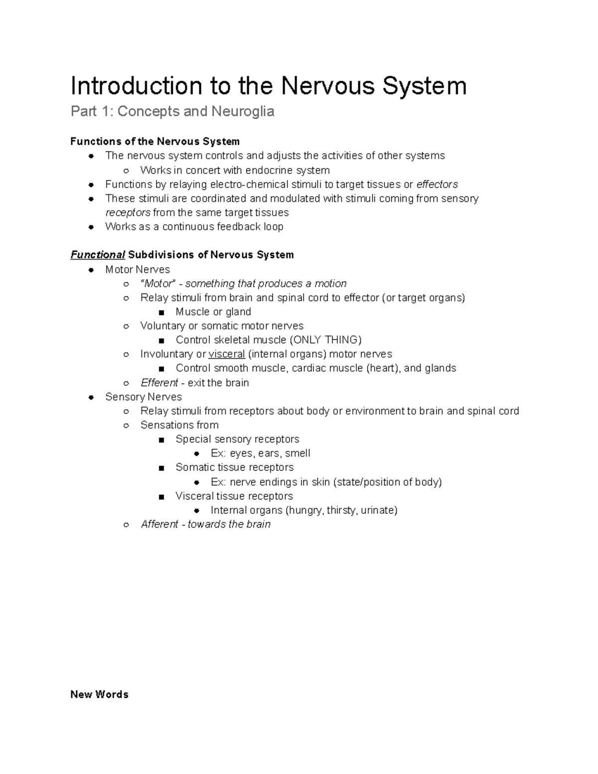 W6 Introduction to the Nervous System - Introduction to the Nervous ...