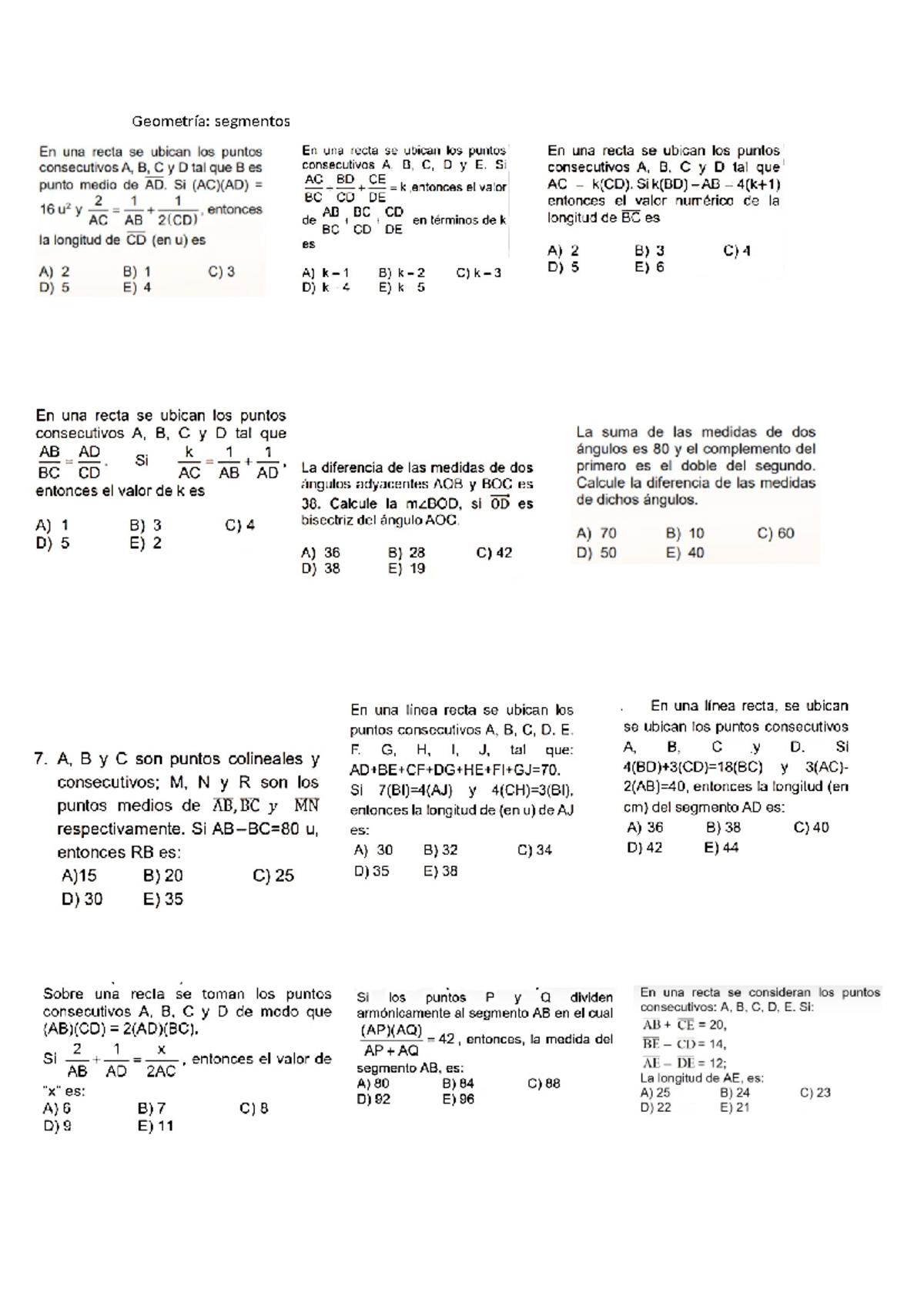 Geometría - ejercicios - Geometría: segmentos En una recta se ubican los puntos En una recta se ...