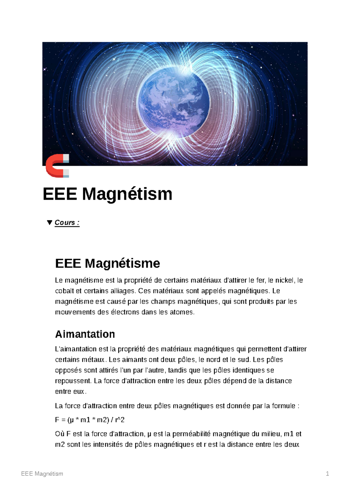 Cours sur les bases du magnétisme - ! EEE Magnétism Cours : EEE ...
