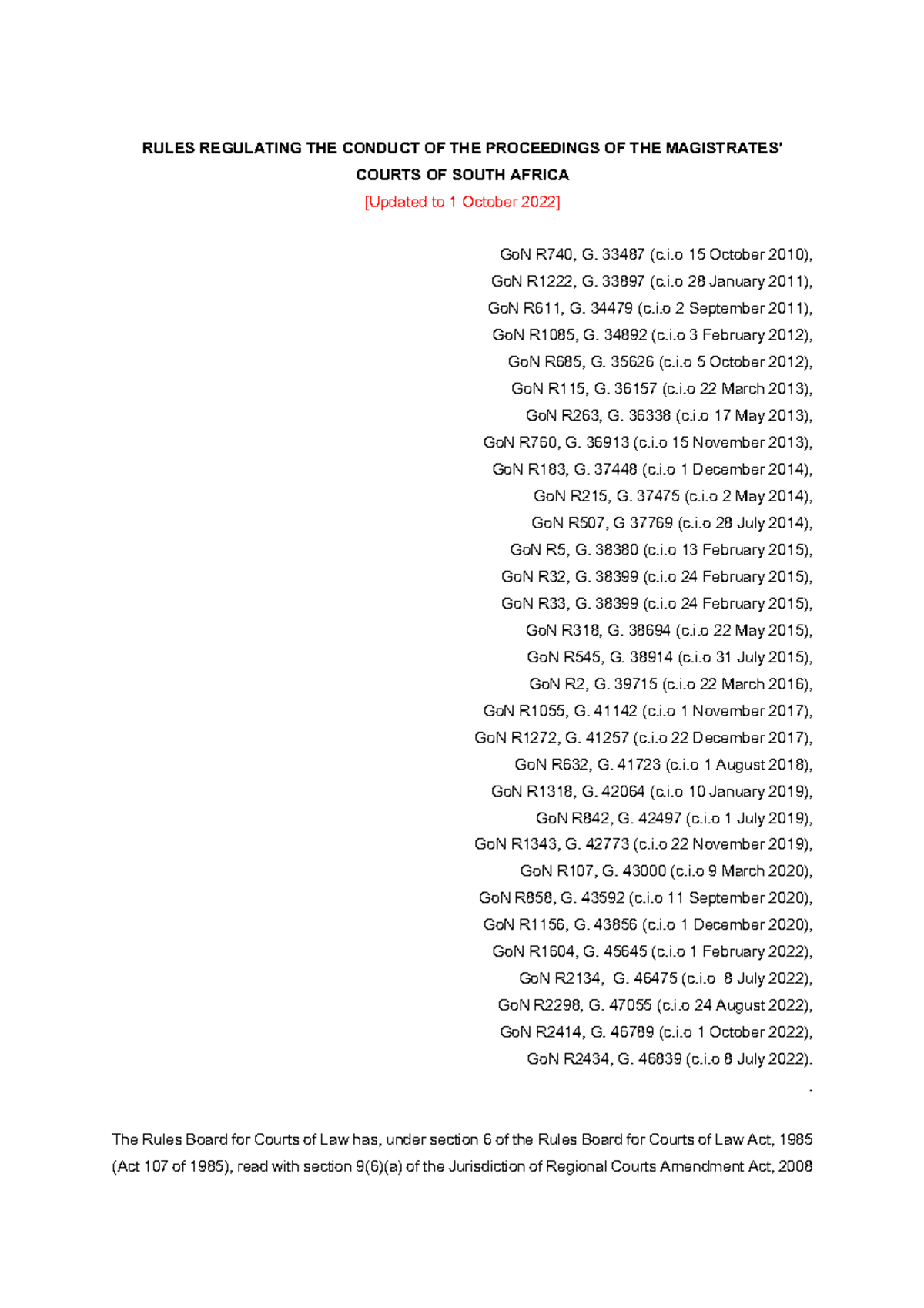 MCR [R] - ....... - RULES REGULATING THE CONDUCT OF THE PROCEEDINGS OF ...