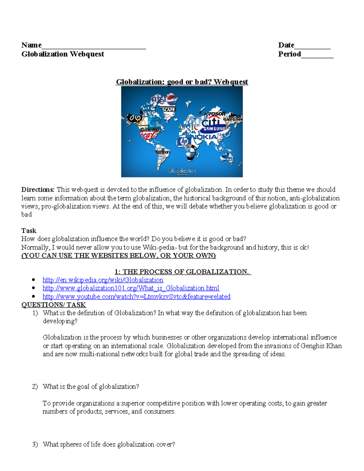 Copy of Globalization Webquest-2 - Name__________________________ Date ...