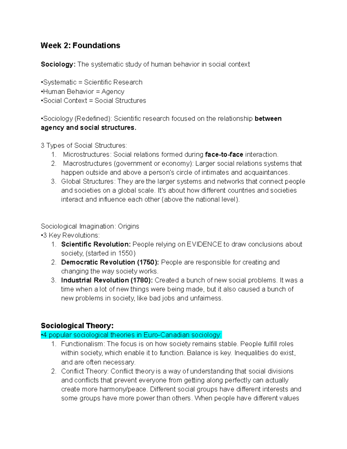 Sociology notes - Week 2: Foundations Sociology: The systematic study ...