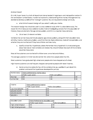 Assignment four - Week 4 homework, chapters 14,15, 16, and 17. - Ch 14 ...