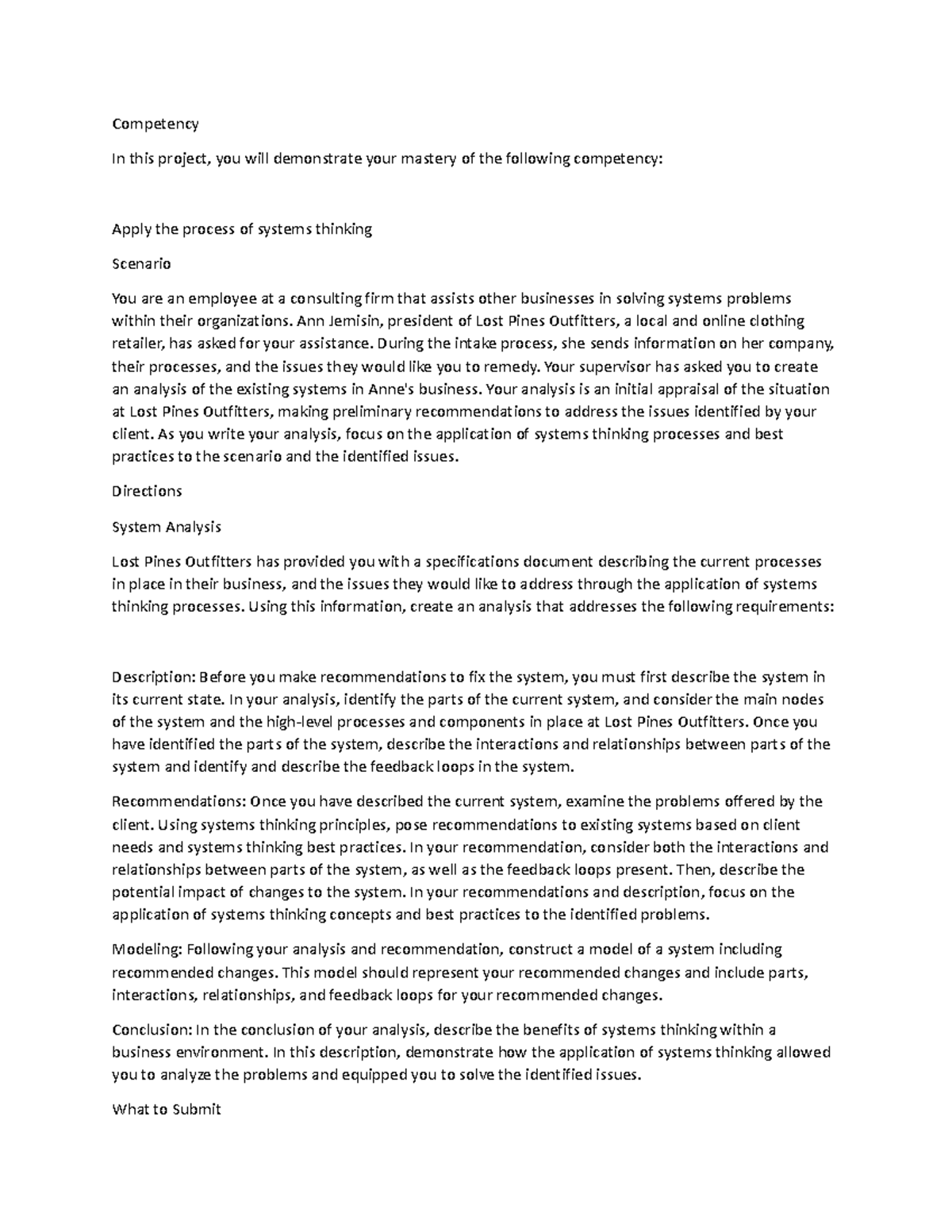 Systems Thinking 12 - Lecture - Competency In this project, you will ...