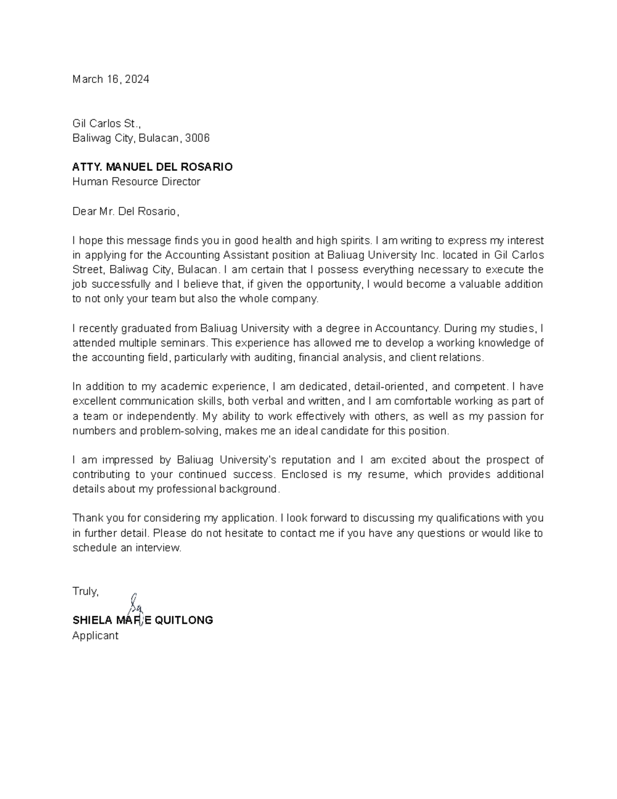 Shiela-Application-Letter - March 16, 2024 Gil Carlos St., Baliwag City ...
