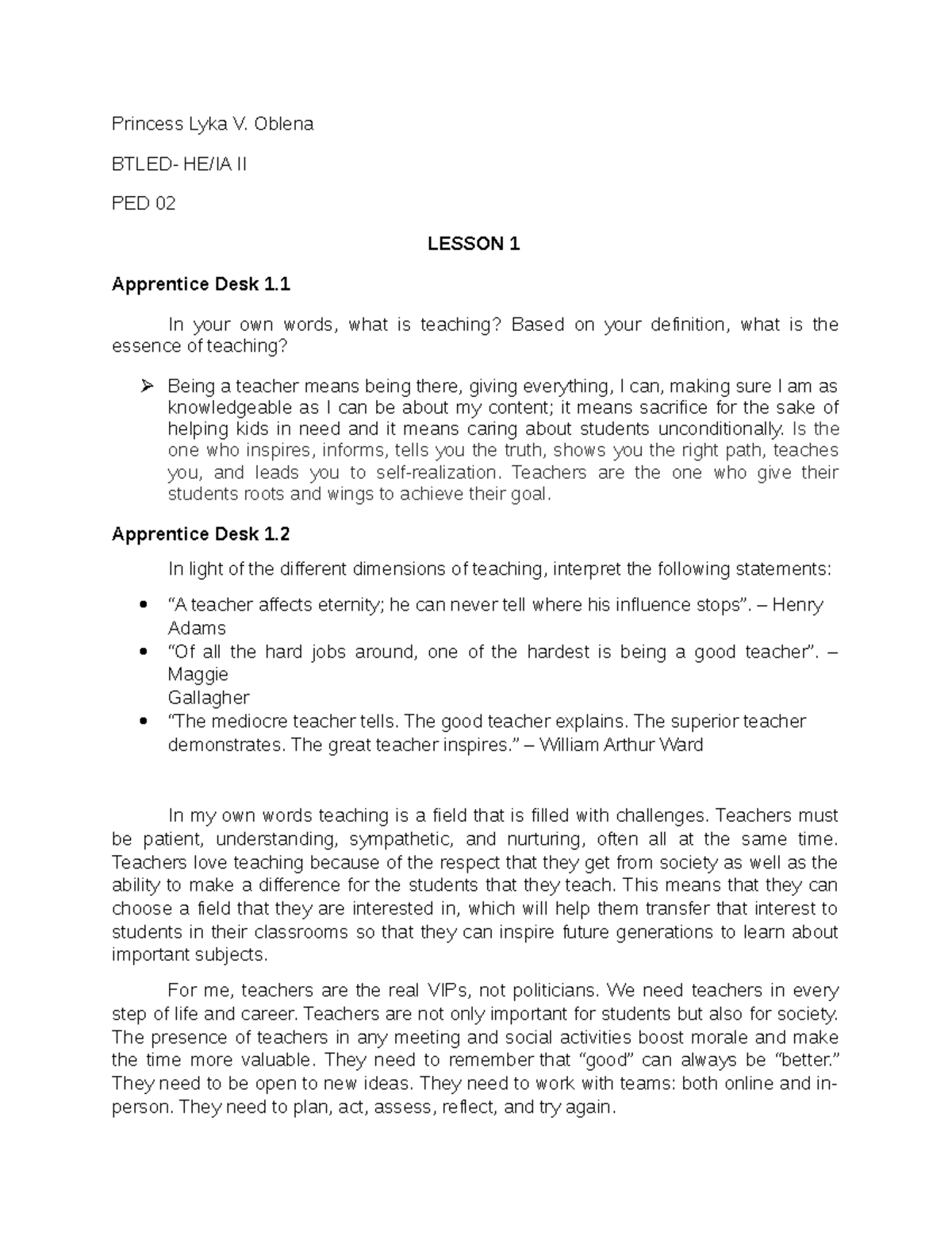 Btled HE Oblena Lesson 1 and 2 - Princess Lyka V. Oblena BTLED- HE/IA ...