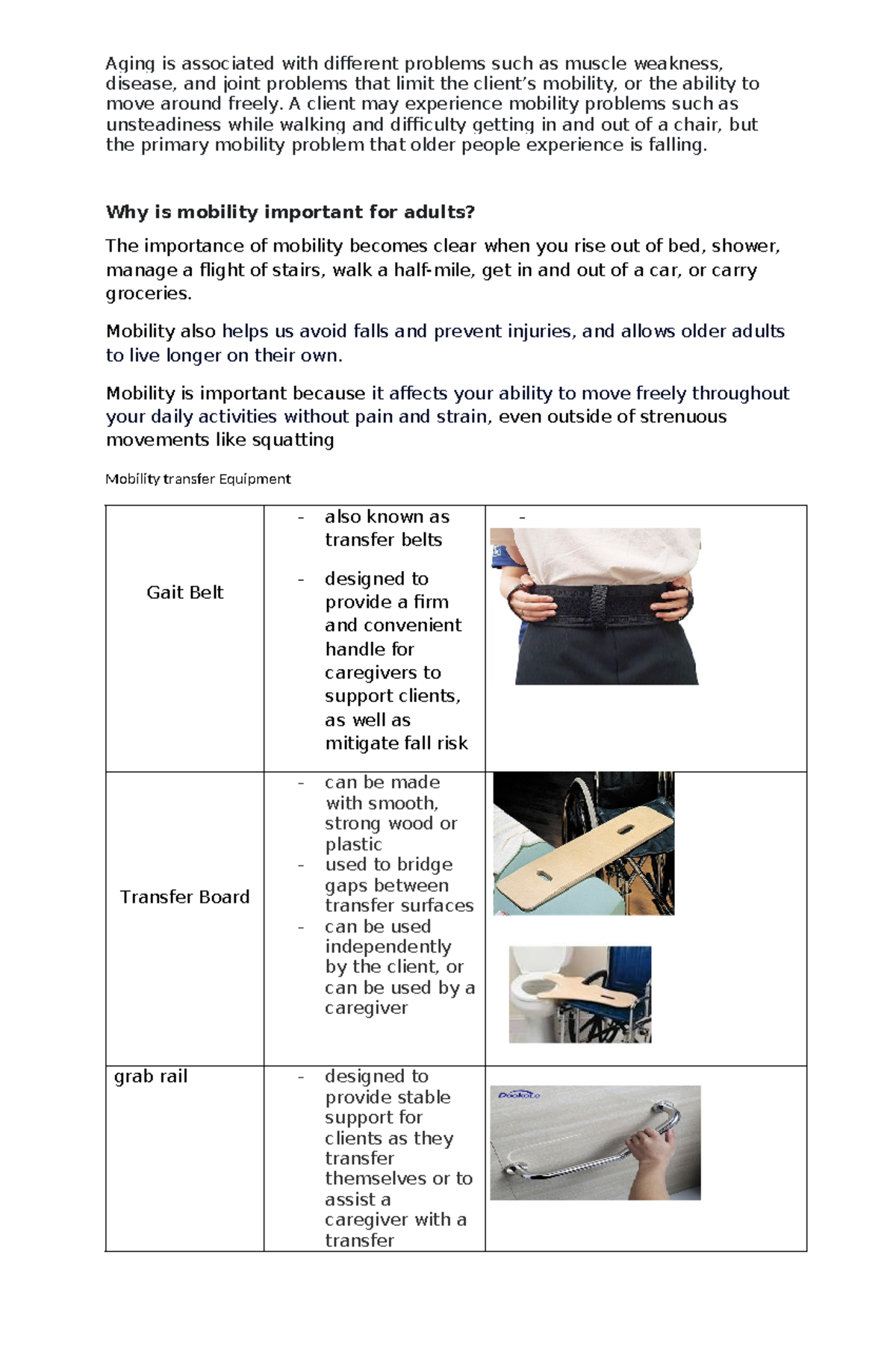 Why is mobility important for adults - Aging is associated with ...