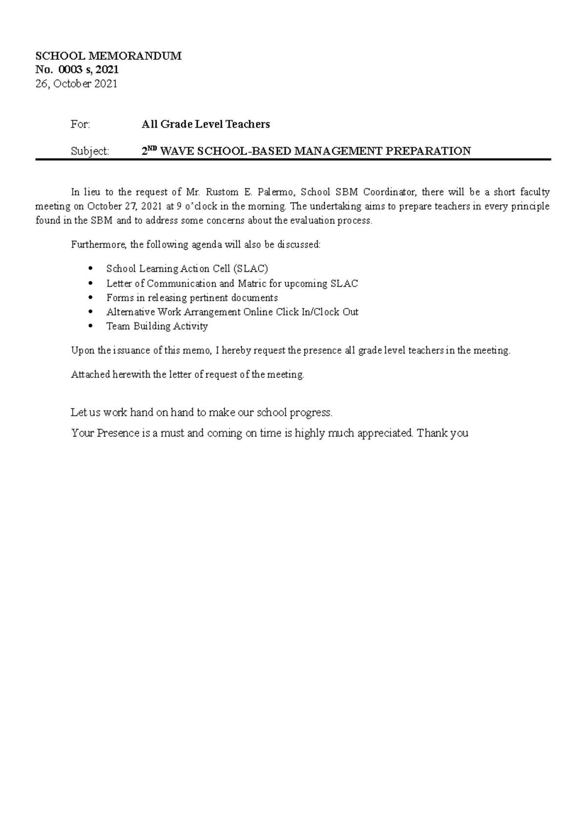 School Memorandum No. 0003 s, 2021 - SCHOOL MEMORANDUM No. 0003 s, 2021 ...