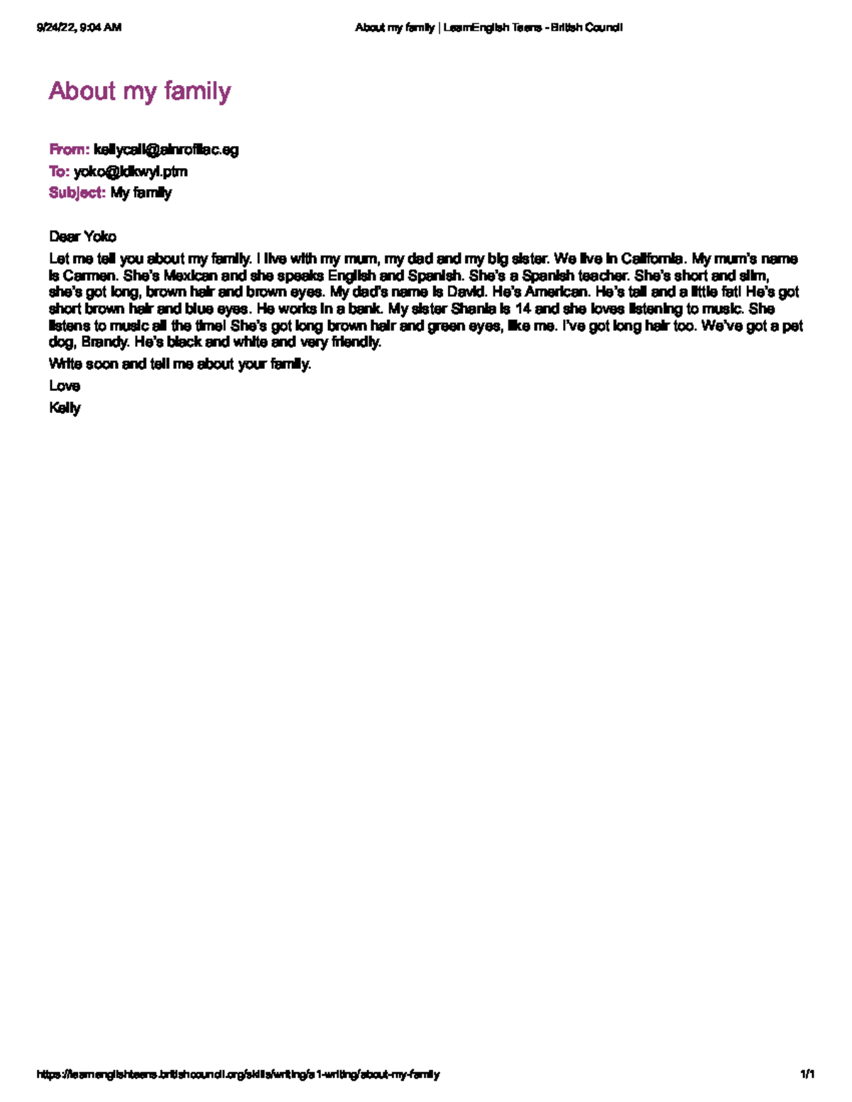 About my family Learn English Teens - British Council - Studocu