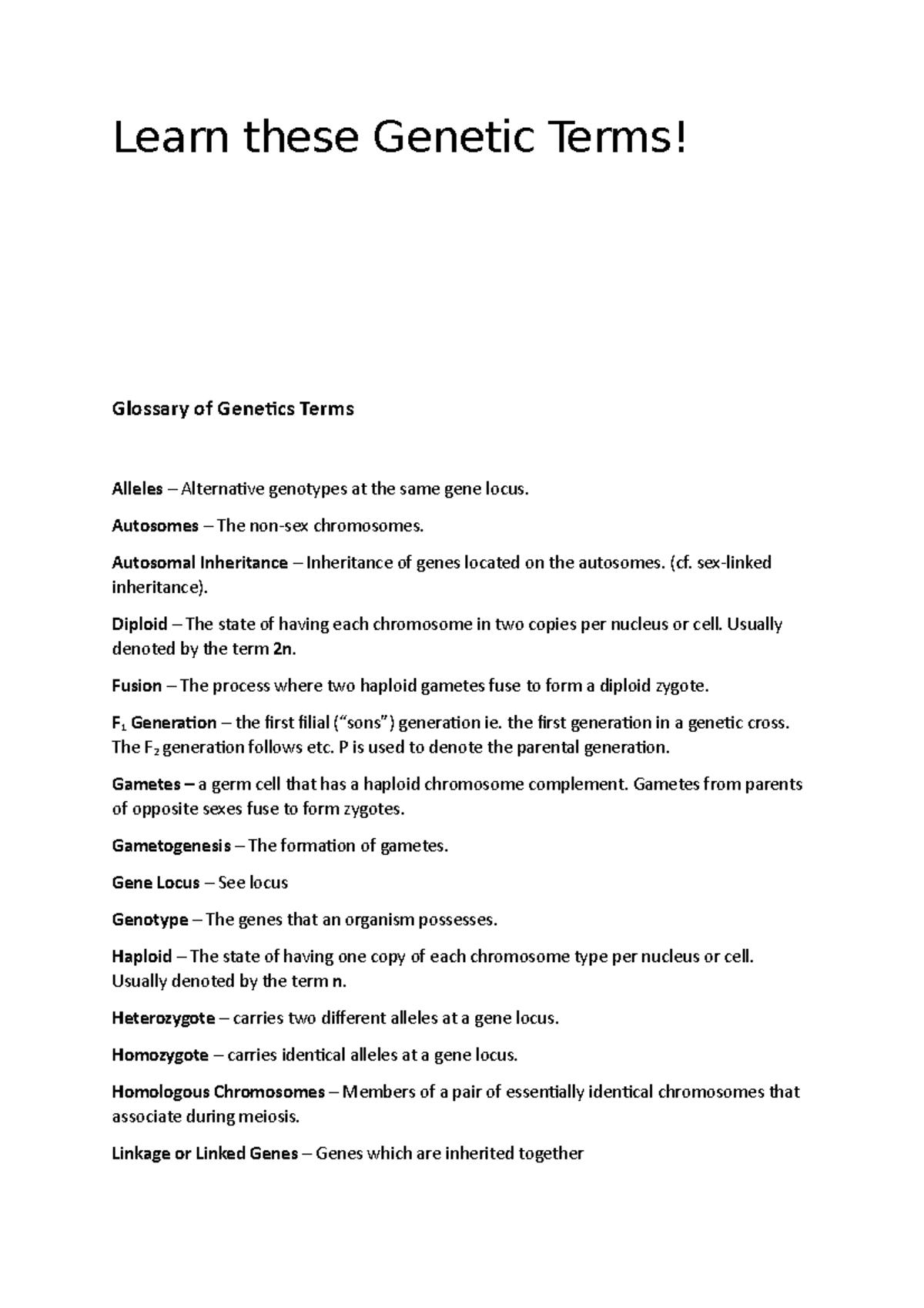 Learn terms - Learn these Genetic Terms! Glossary of Genetics Terms ...
