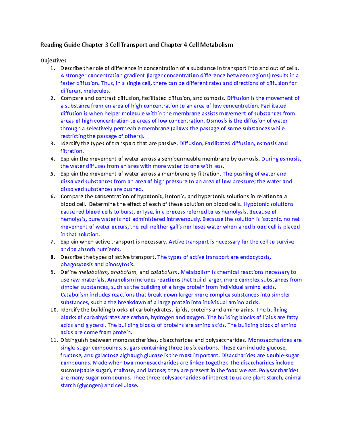 Reading Guide Chapter 3 and 4 Cell Transport and Cell Metabolism-1 ...