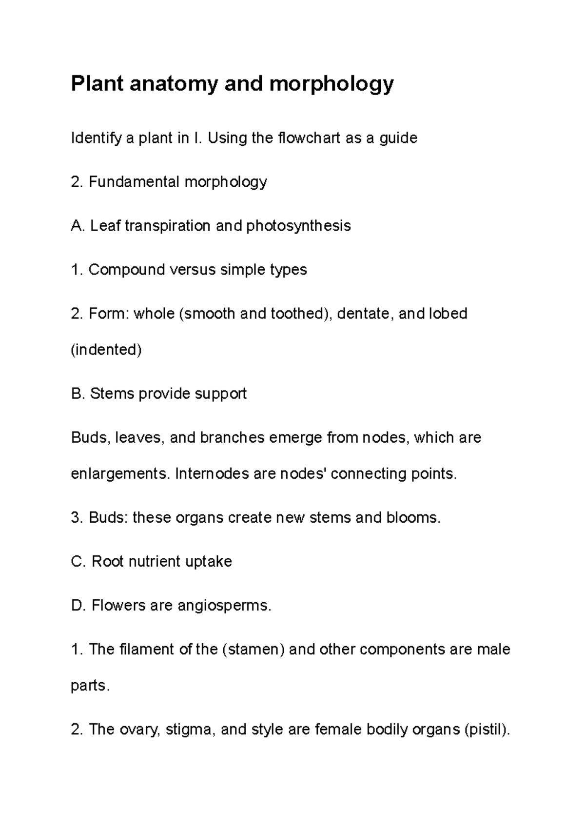 Plant anatomy and morphology - Plant anatomy and morphology Identify a ...