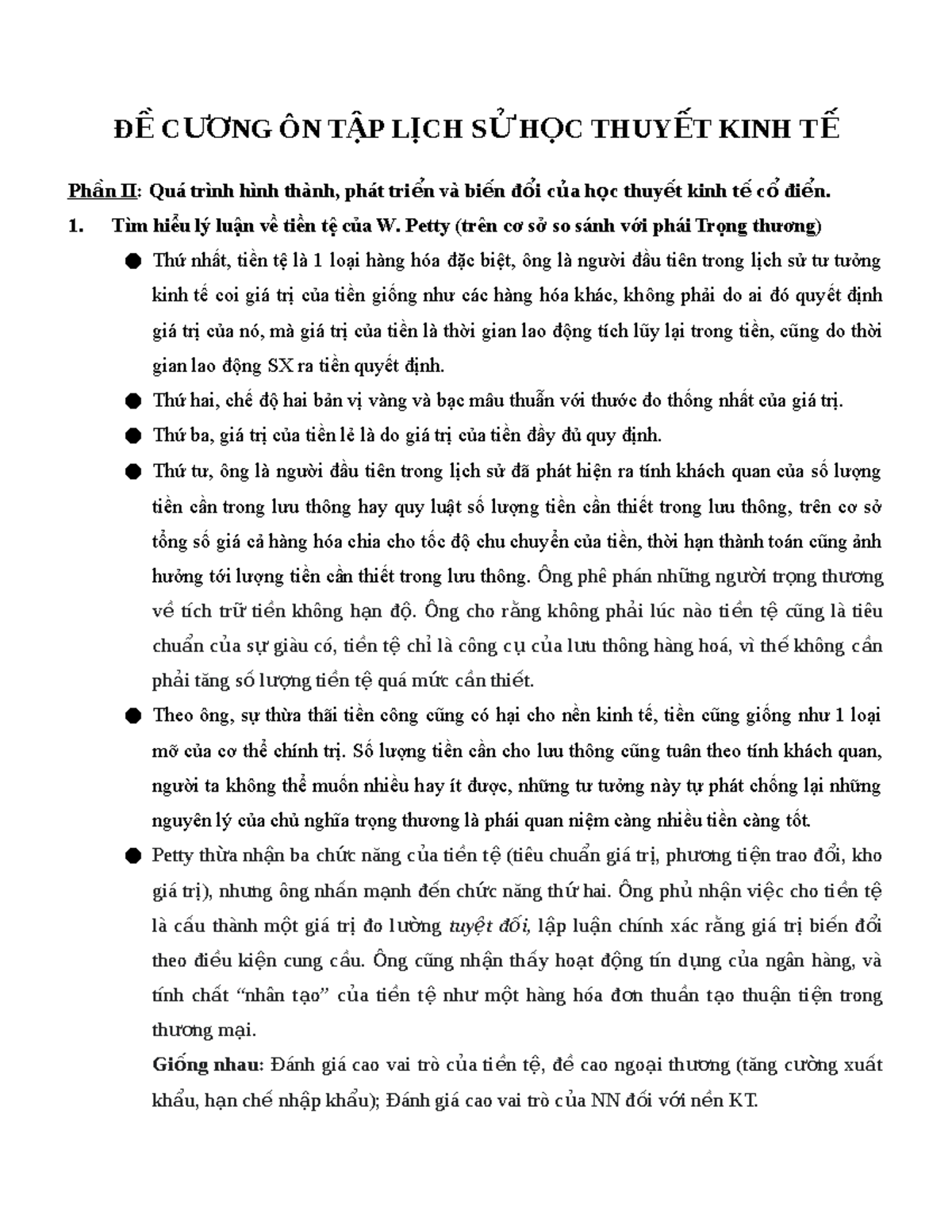 ĐỀ CƯƠNG ÔN TẬP LỊCH SỬ HỌC THUYẾT KINH TẾ - Đ C NG ÔN T P L CH S H C THUY T KINH TỀ ƯƠ Ậ Ị Ử Ọ ...