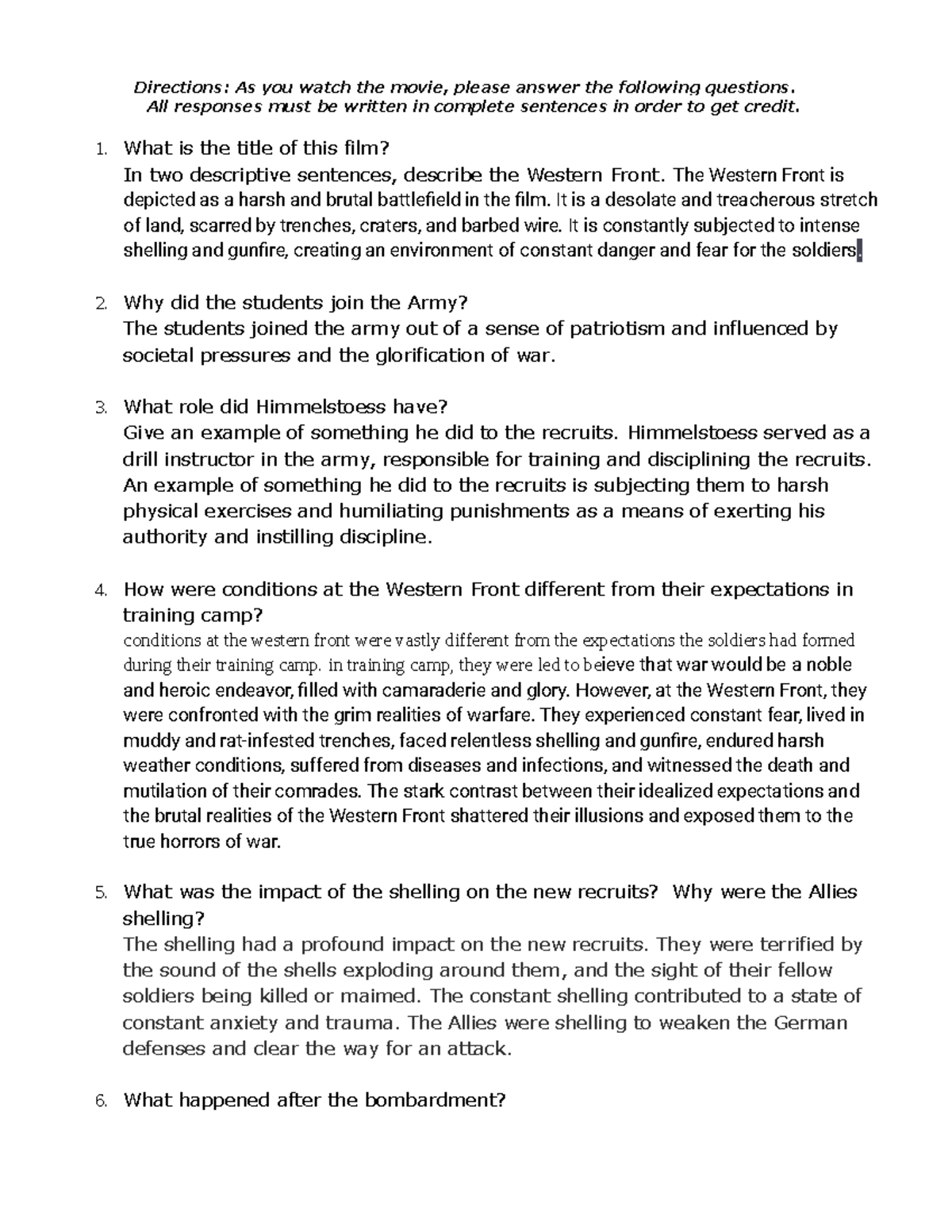 All Quiet on the Western Front Movie Guide - 11124751 - Directions: As ...