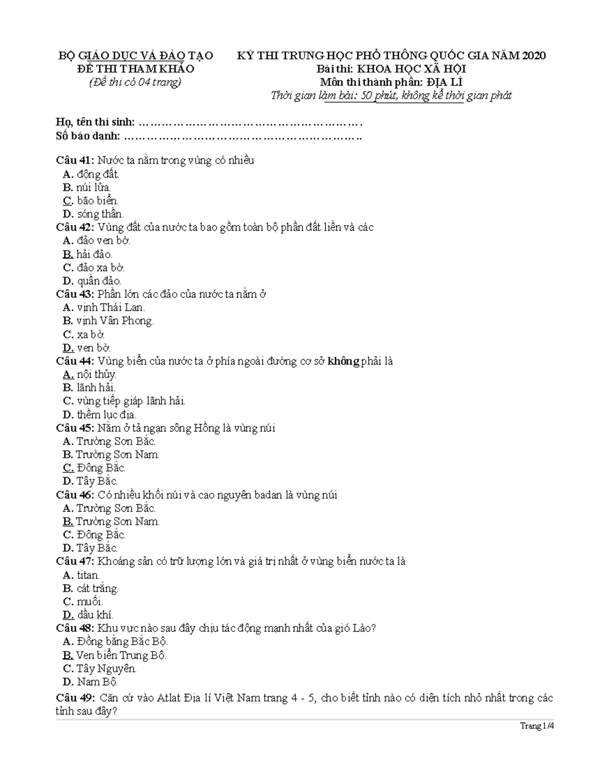 Thi thu lan 11 - wefwefwef - BỘ GIÁO DỤC VÀ ĐÀO TẠO KỲ THI TRUNG HỌC ...