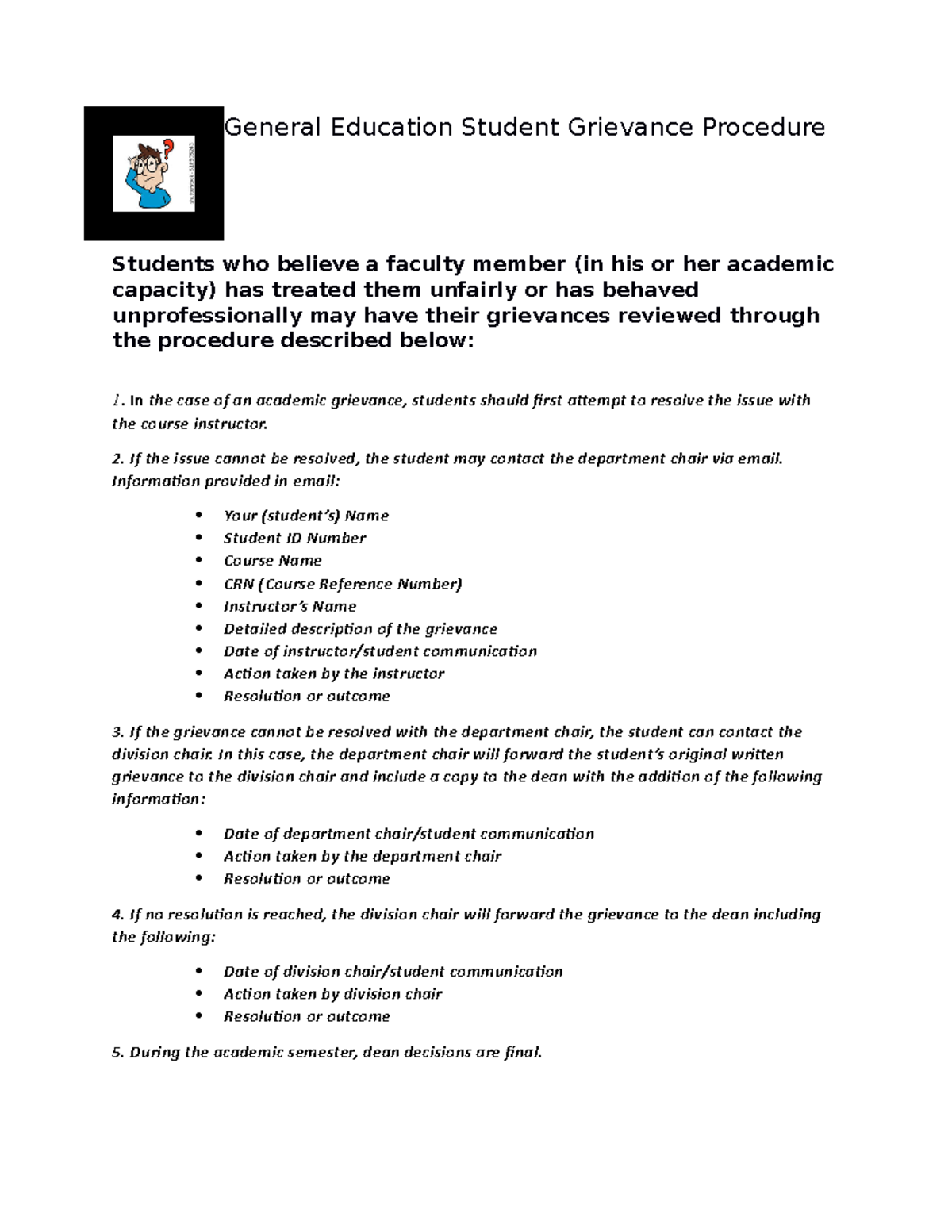 General Education Student Grievance Procedure - If the issue cannot be ...