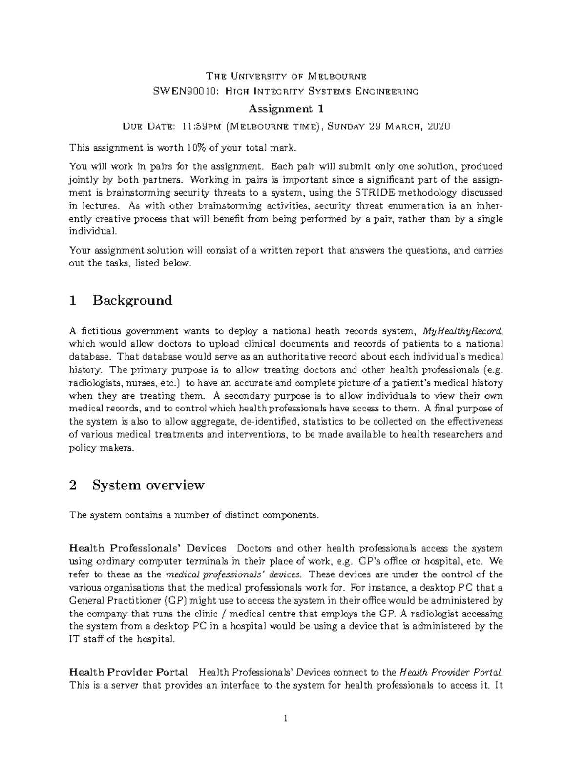Assignment 1 - The University of Melbourne SWEN90010: High Integrity Systems Engineering ...
