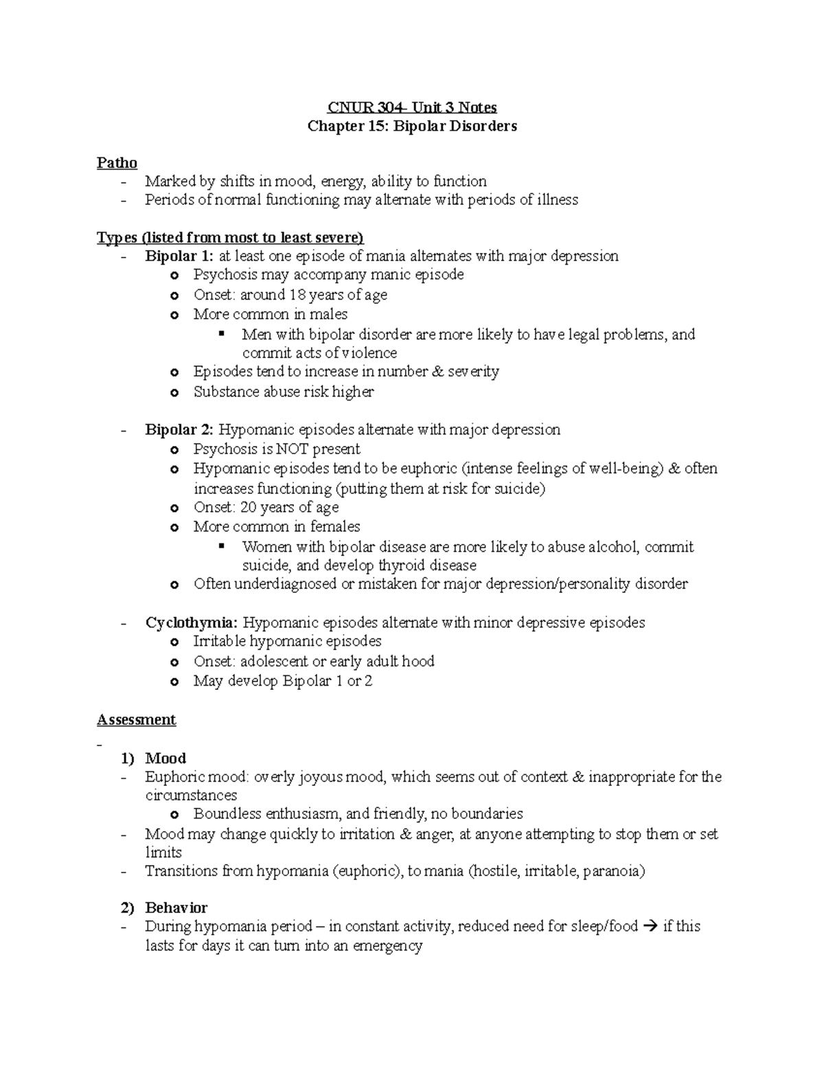 CNUR 304- Unit 3 Notes - Shane Brody is the professor. - CNUR 304- Unit ...