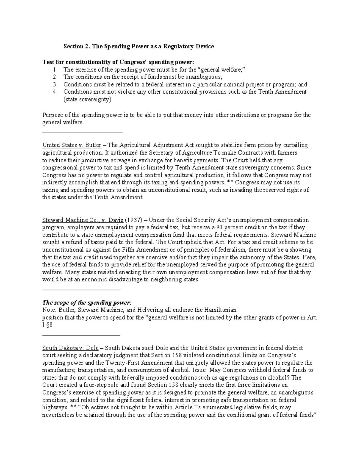 Congress' Spending Power - Section 2. The Spending Power as a ...
