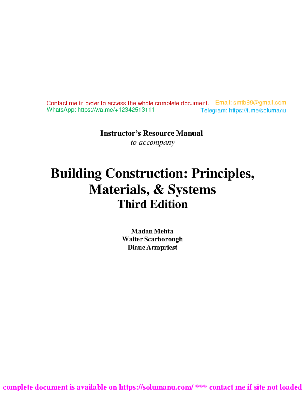 Sample for Solution Manual Building Construction 3rd Edition by Mehta ...